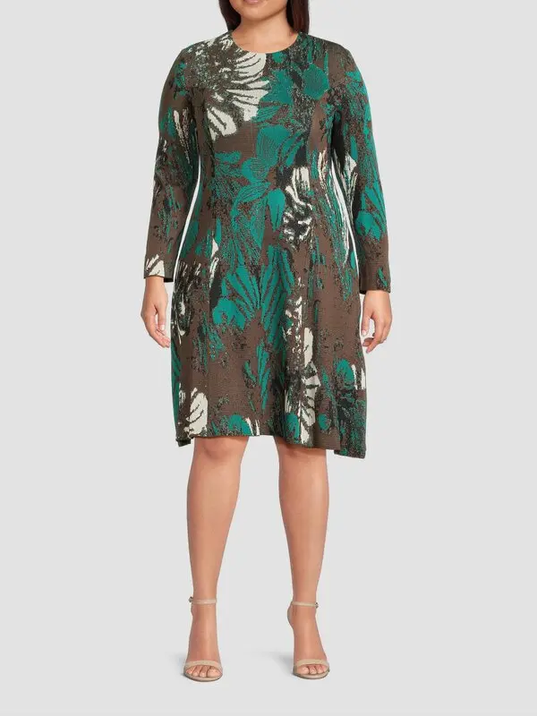 Ming Wang Floral Jacquard Soft Knit Midi-dress