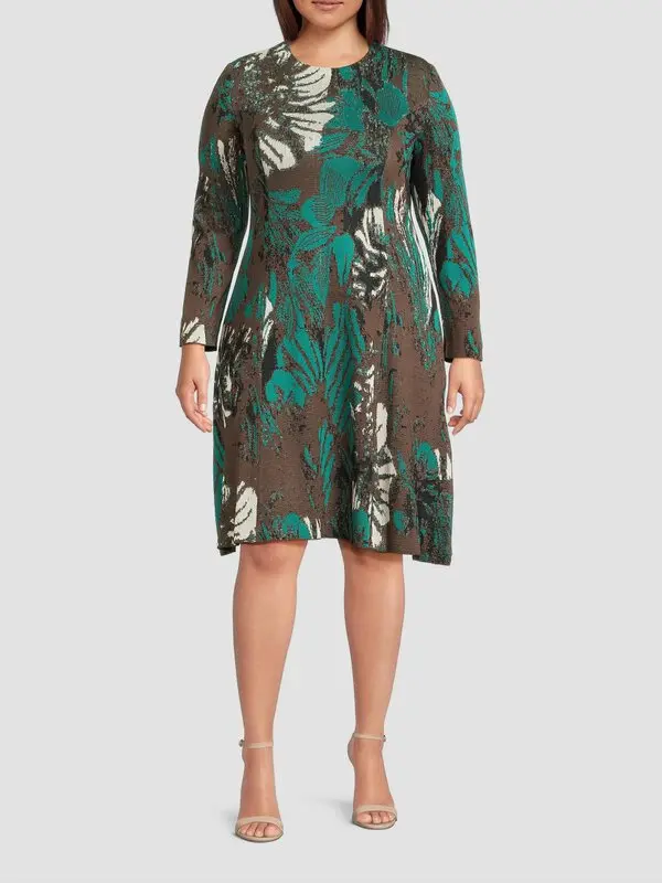 Ming Wang Floral Jacquard Soft Knit Midi-dress
