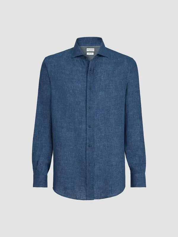Brunello Cucinelli Délavé Linen Easy Fit Shirt With Spread Collar