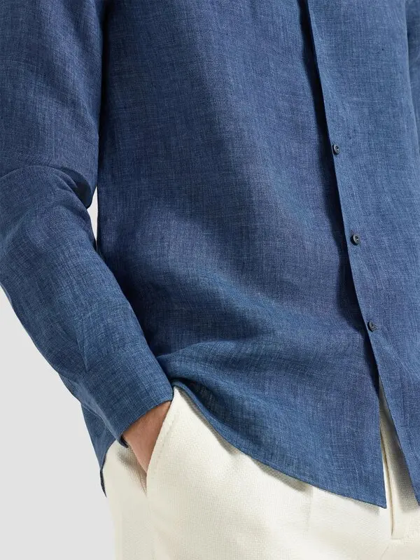 Brunello Cucinelli Délavé Linen Easy Fit Shirt With Spread Collar