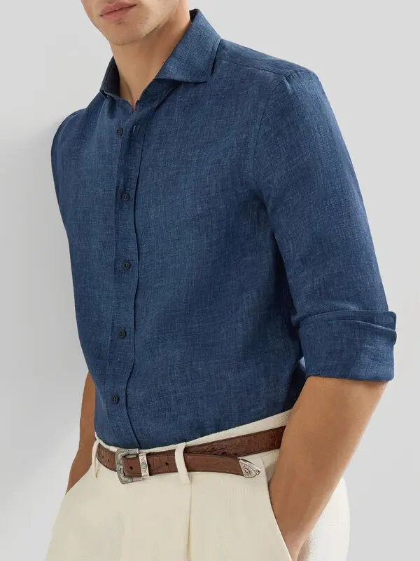 Brunello Cucinelli Délavé Linen Easy Fit Shirt With Spread Collar