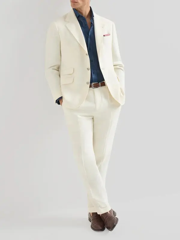 Brunello Cucinelli Délavé Linen Easy Fit Shirt With Spread Collar