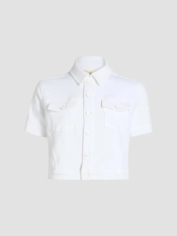 L'Agence Kirstie Stretch Cotton Short-sleeve Crop Jacket - Blanc