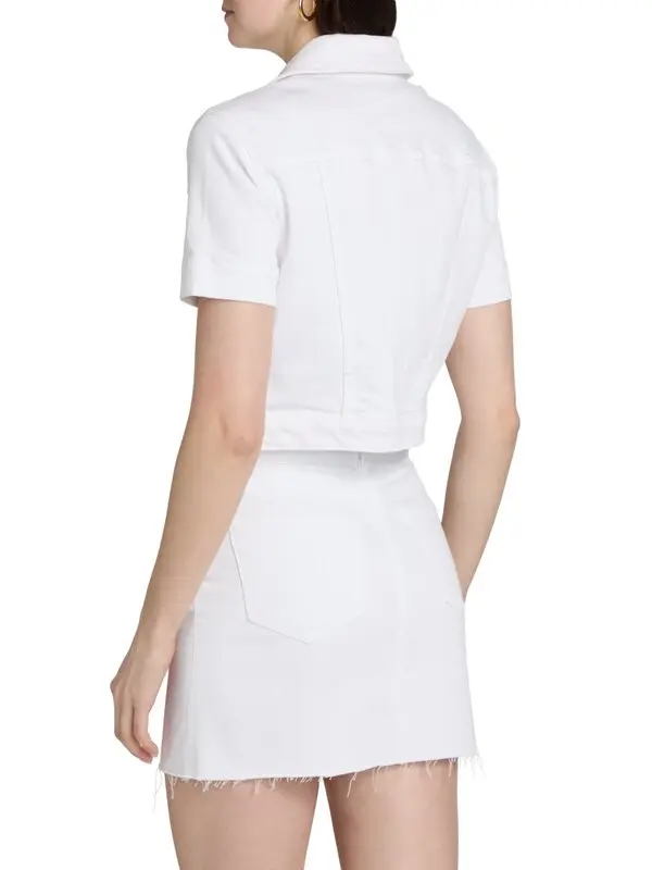 L'Agence Kirstie Stretch Cotton Short-sleeve Crop Jacket - Blanc