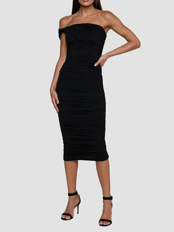 L'Agence Cheryl Shirred One-shoulder Midi-dress