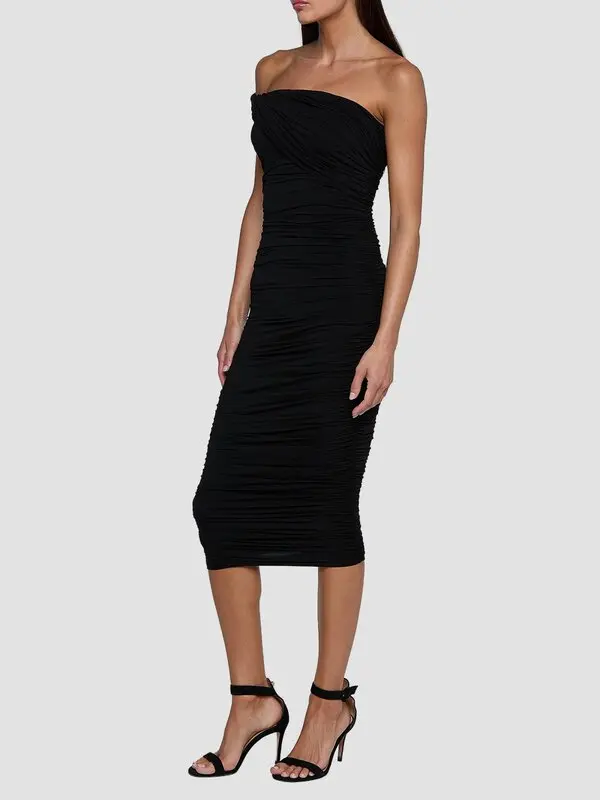 L'Agence Cheryl Shirred One-shoulder Midi-dress