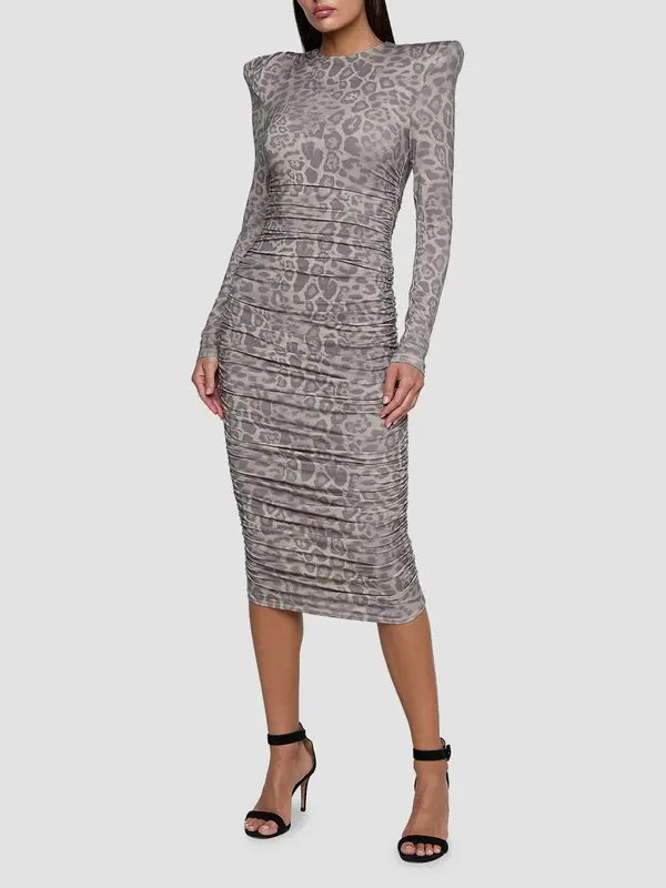 L'Agence Paityn Leopard Print Ruched Sheath Dress