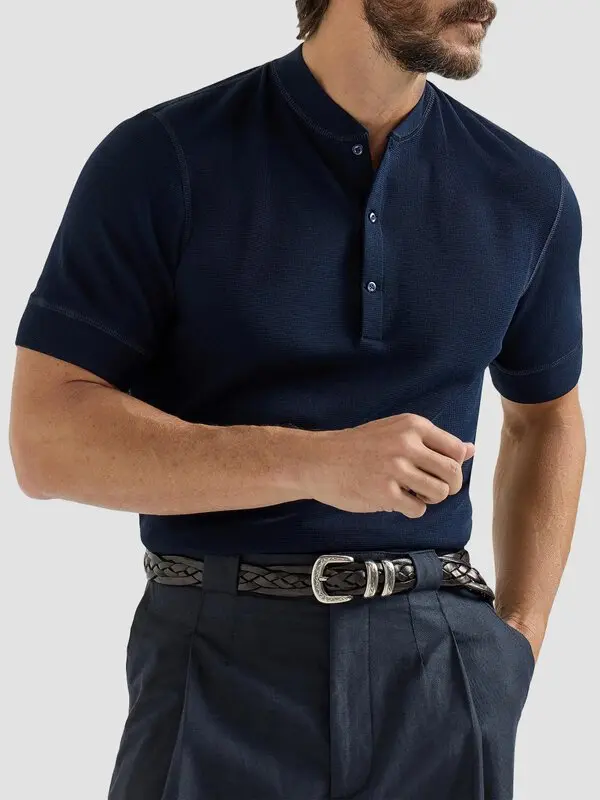 Brunello Cucinelli Cotton Waffle Jersey T-shirt With Henley Collar