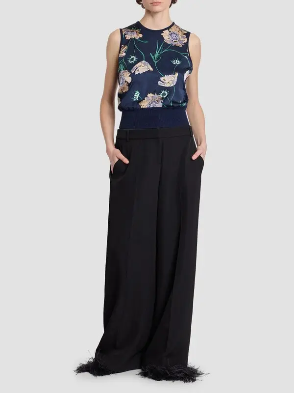 Erdem Flower Wool Knit Sleeveless Top - Navy