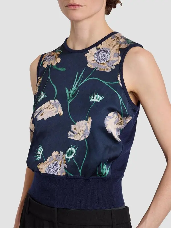 Erdem Flower Wool Knit Sleeveless Top - Navy