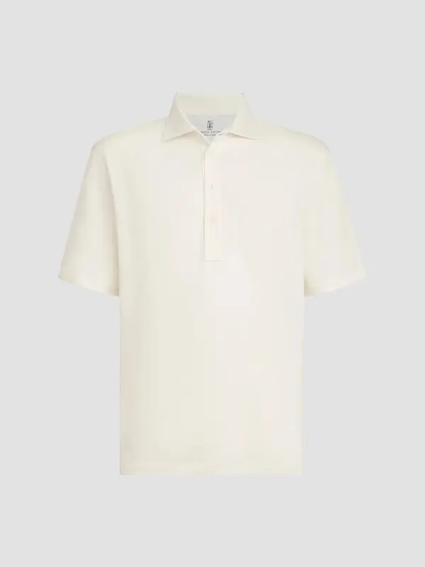 Brunello Cucinelli Linen And Cotton Mélange Jersey Polo With Shirt Style Collar - Panama