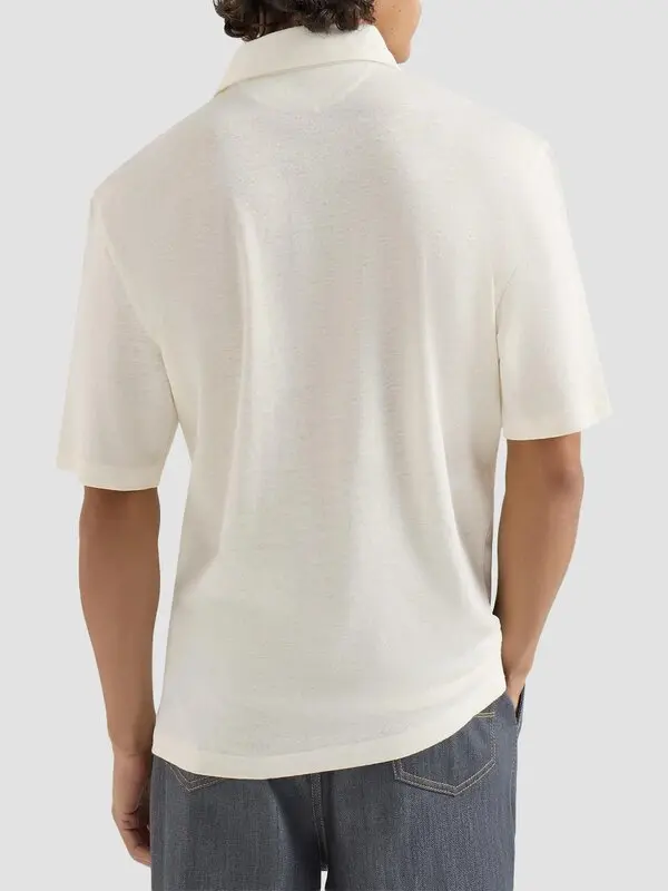 Brunello Cucinelli Linen And Cotton Mélange Jersey Polo With Shirt Style Collar - Panama