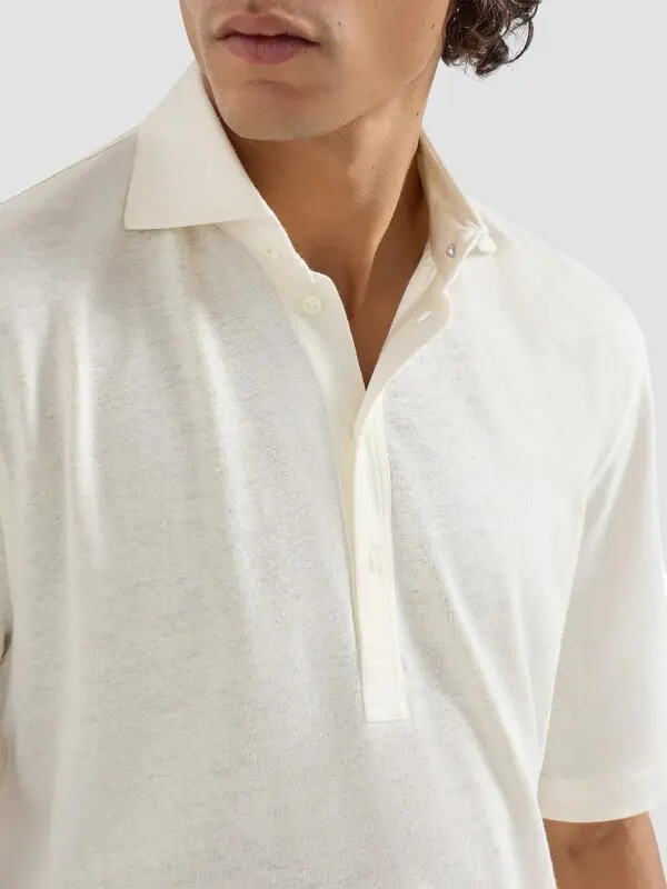Brunello Cucinelli Linen And Cotton Mélange Jersey Polo With Shirt Style Collar - Panama