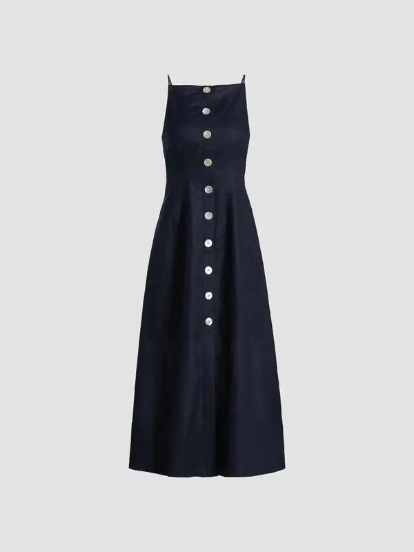 Veronica Beard Georges Linen Button-front Midi-dress - Navy