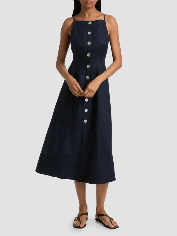 Veronica Beard Georges Linen Button-front Midi-dress - Navy
