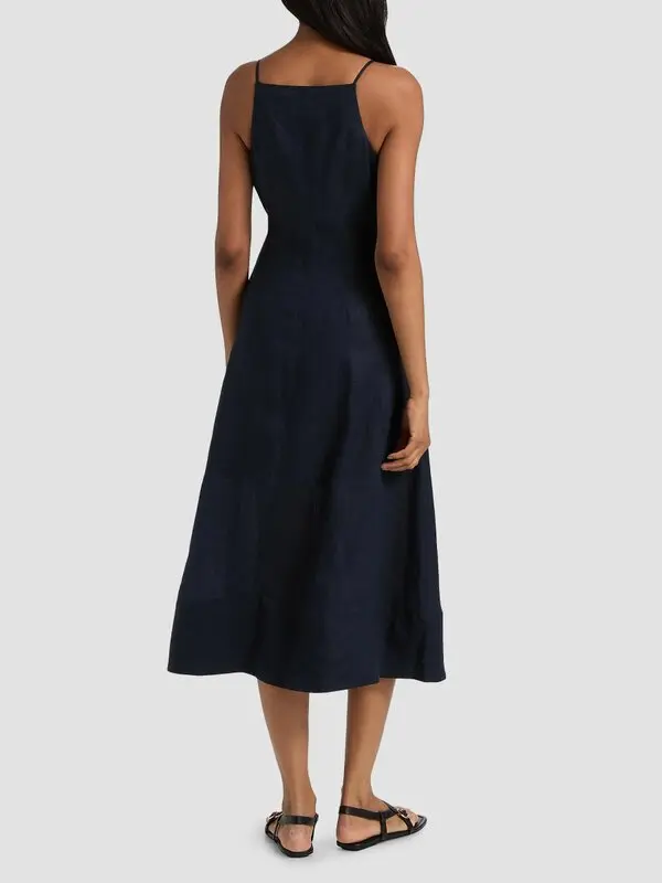 Veronica Beard Georges Linen Button-front Midi-dress - Navy
