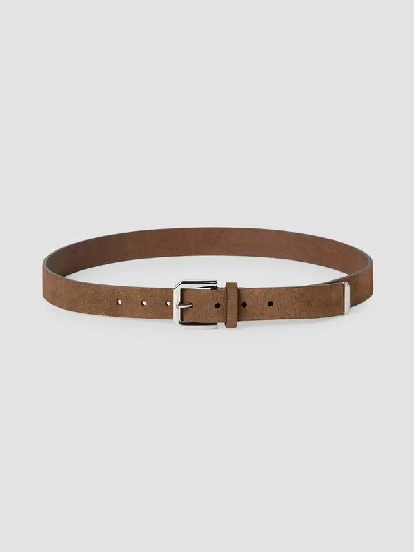 Brunello Cucinelli Reversed Leather Belt With Square Buckle And Tip - Chestnut