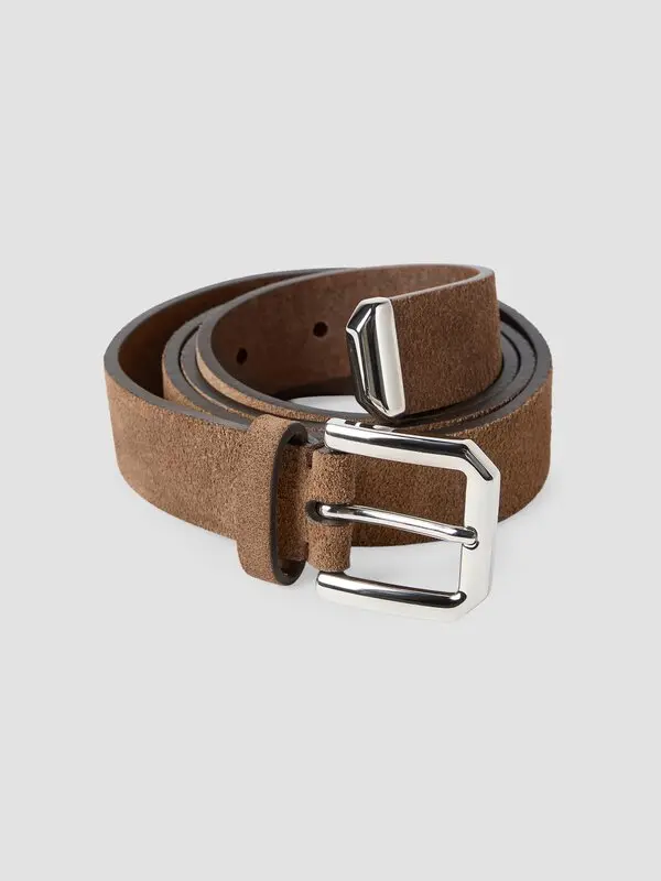 Brunello Cucinelli Reversed Leather Belt With Square Buckle And Tip - Chestnut