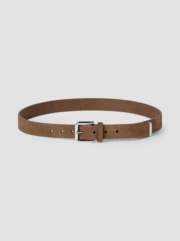Brunello Cucinelli Reversed Leather Belt With Square Buckle And Tip - Chestnut