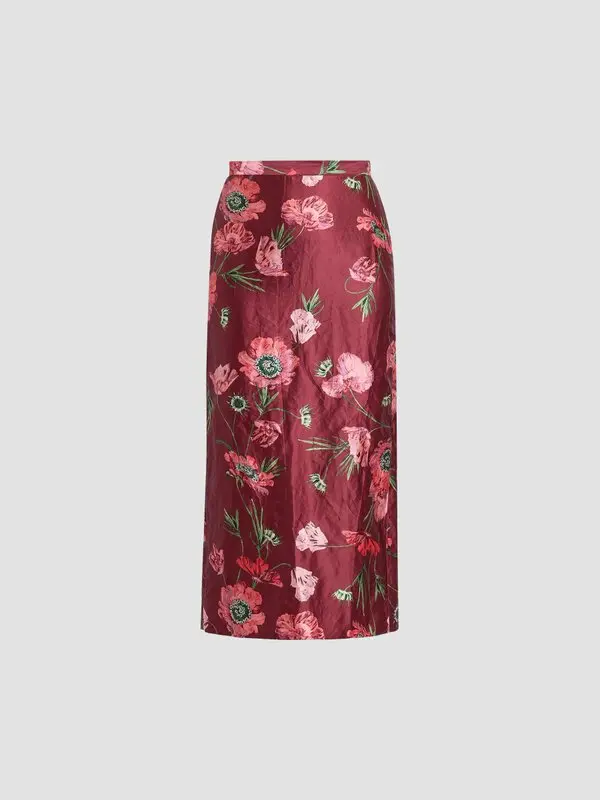 Erdem Floral Satin Midi Skirt