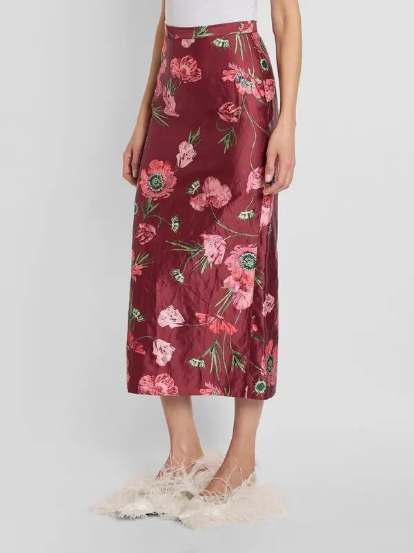 Erdem Floral Satin Midi Skirt