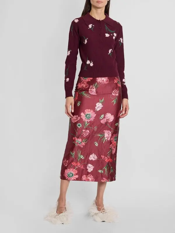 Erdem Floral Satin Midi Skirt