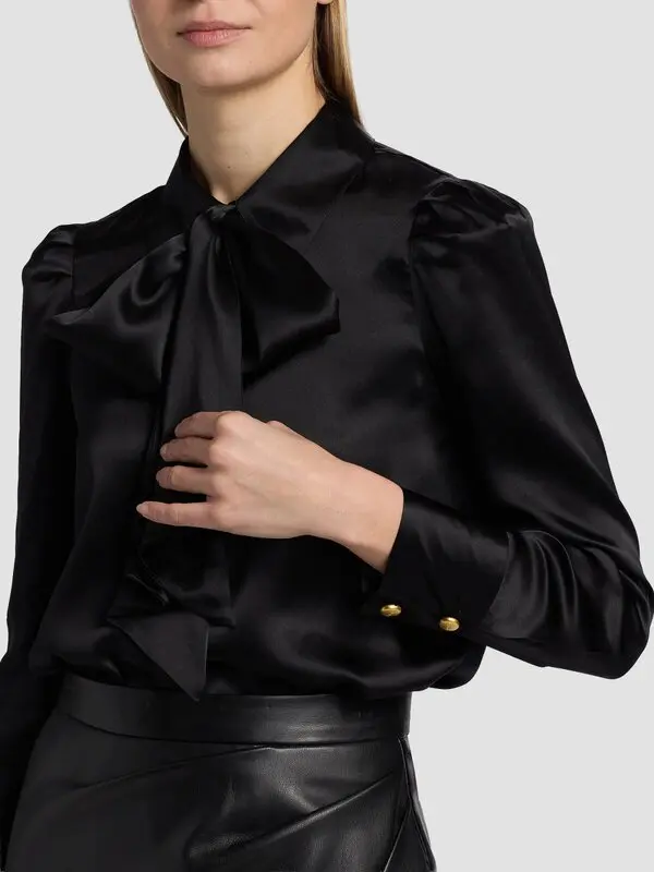 L'Agence Honey Silk Tieneck Blouse - Black