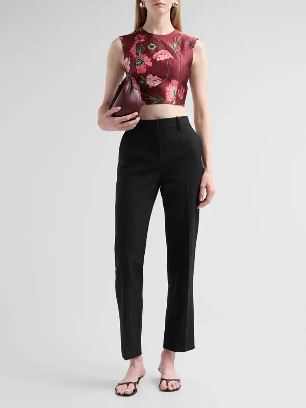 Erdem Floral Textured Satin Crop Top - Ruby Red