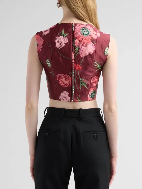 Erdem Floral Textured Satin Crop Top - Ruby Red