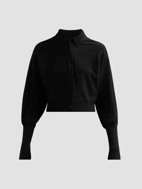 Lela Rose Core Wool Crop Cardigan - Black