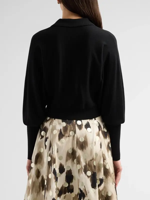 Lela Rose Core Wool Crop Cardigan - Black