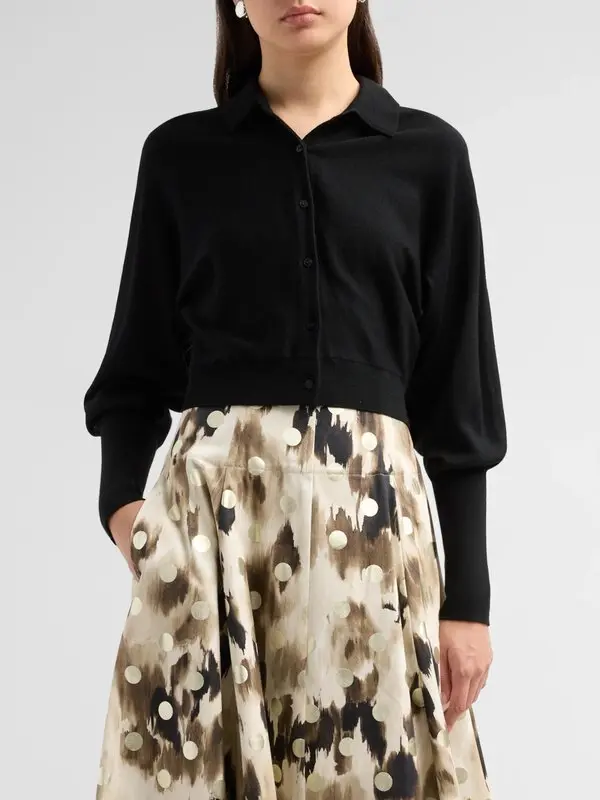 Lela Rose Core Wool Crop Cardigan - Black