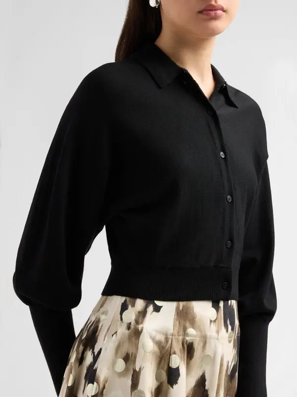 Lela Rose Core Wool Crop Cardigan - Black