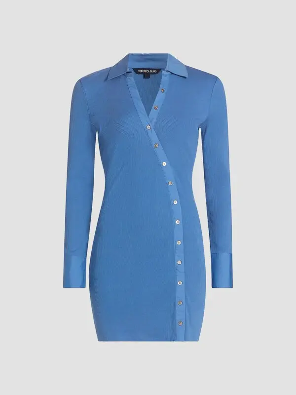 Veronica Beard Brenner Rib-knit Stretch-cotton Mini-shirtdress