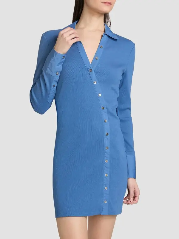 Veronica Beard Brenner Rib-knit Stretch-cotton Mini-shirtdress