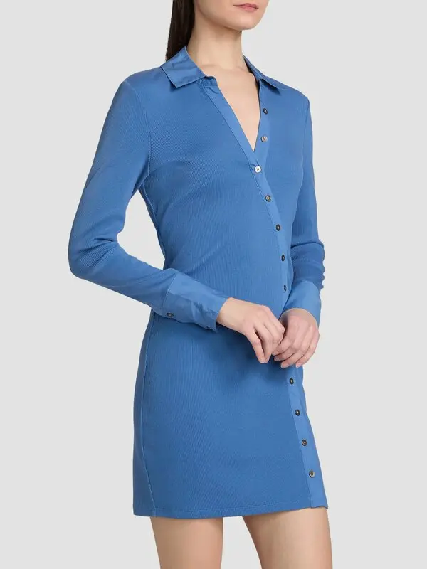 Veronica Beard Brenner Rib-knit Stretch-cotton Mini-shirtdress