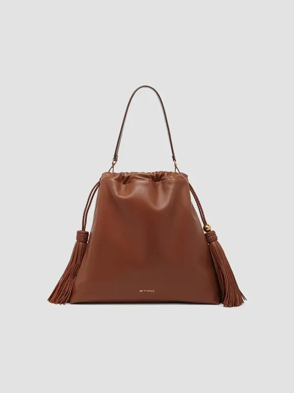Etro Kalispera Large Leather Shoulder Bag - Walnut
