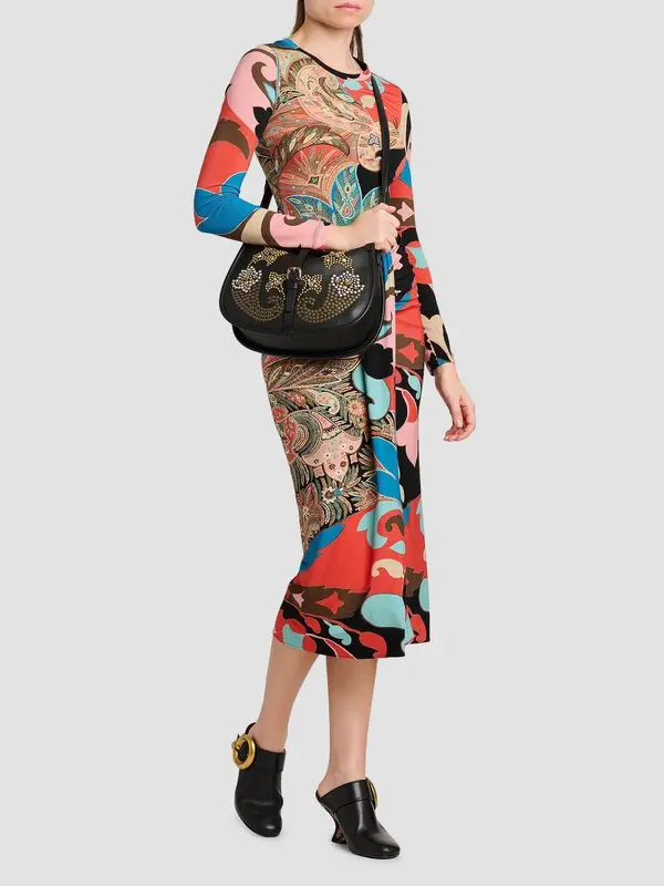 Etro Medium Pony Studded Leather Shoulder Bag