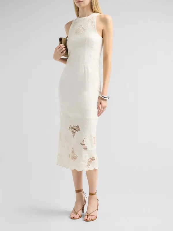 Veronica Beard Upten Embroidered Linen-blend Midi Dress