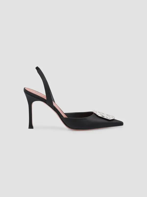 Amina Muaddi Camelia 90mm Embellished Satin Slingback Pumps