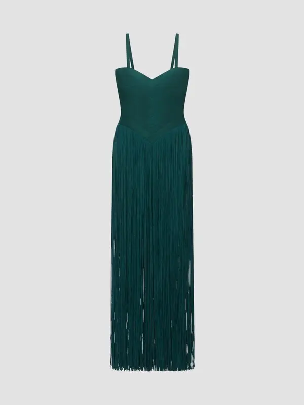 Herve Leger Ember Bandage Fringe Dress - Spruce