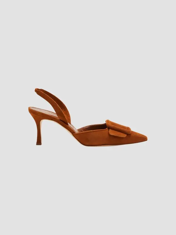 Manolo Blahnik Maysli 70mm Suede Slingback Pumps