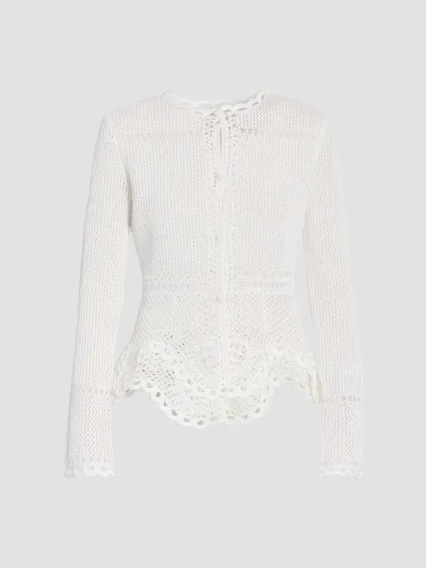 Erdem Cotton Crochet Peplum Cardigan
