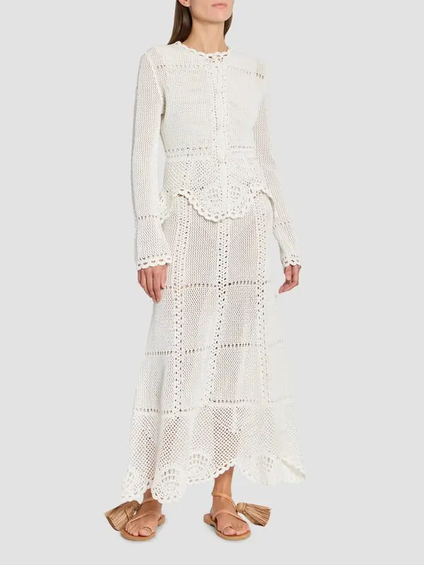 Erdem Cotton Crochet Peplum Cardigan