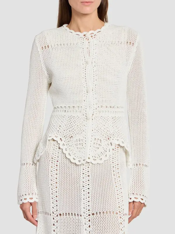 Erdem Cotton Crochet Peplum Cardigan