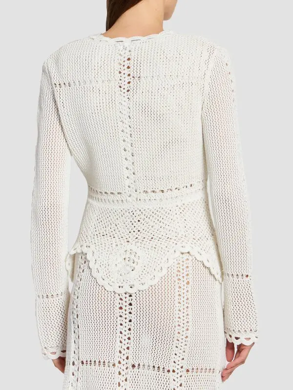 Erdem Cotton Crochet Peplum Cardigan