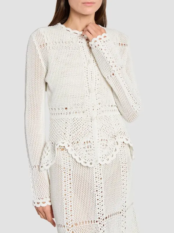 Erdem Cotton Crochet Peplum Cardigan