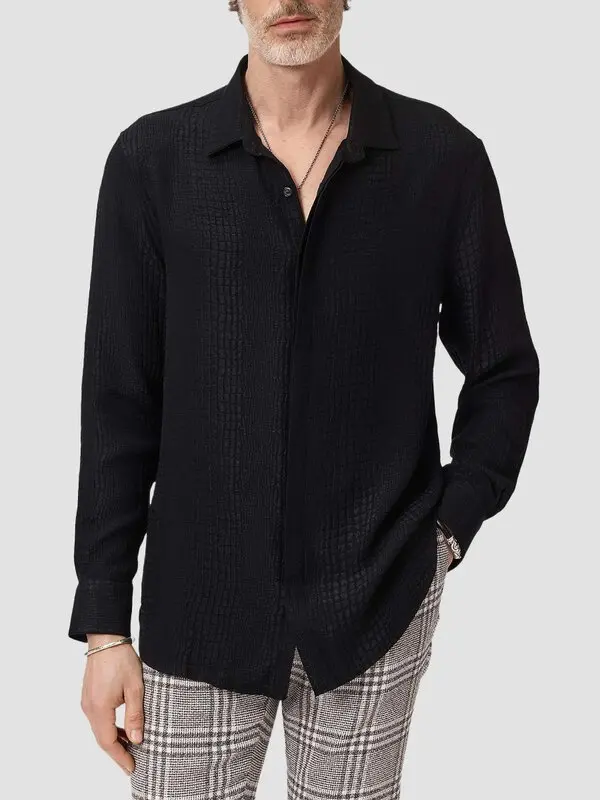John Varvatos Vito Croc-jacquard Silk Button-front Shirt