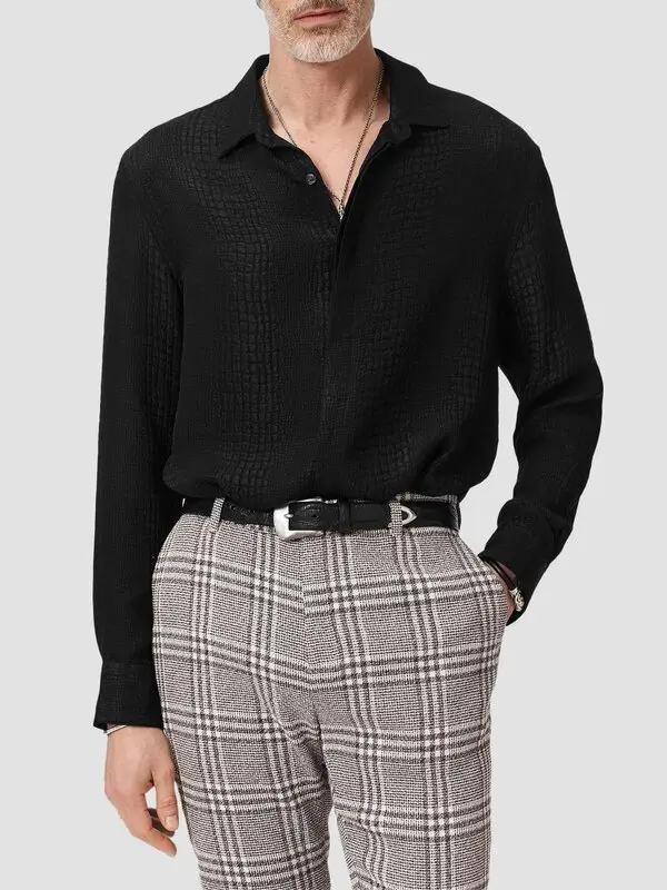 John Varvatos Vito Croc-jacquard Silk Button-front Shirt