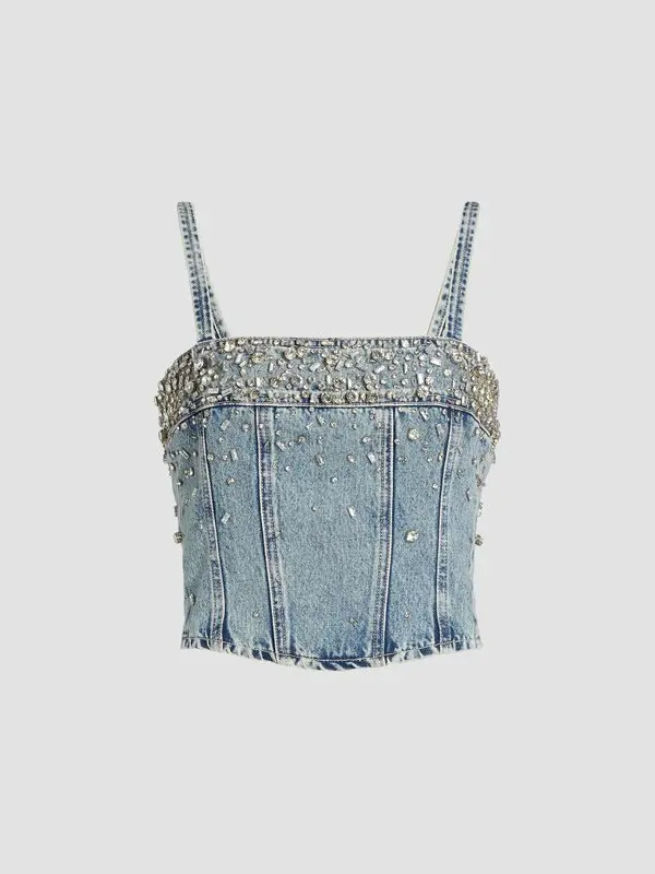 L'AGENCE Arlin Embellished Denim Corset Top